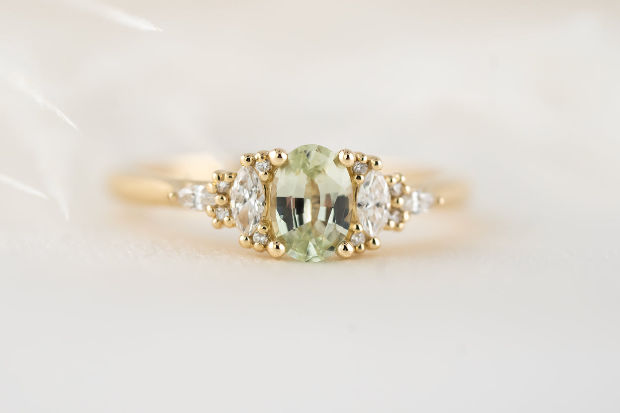 The Maeve Ring | 1.34 CT Elongated Cushion Brown Sapphire + Dark Green ...