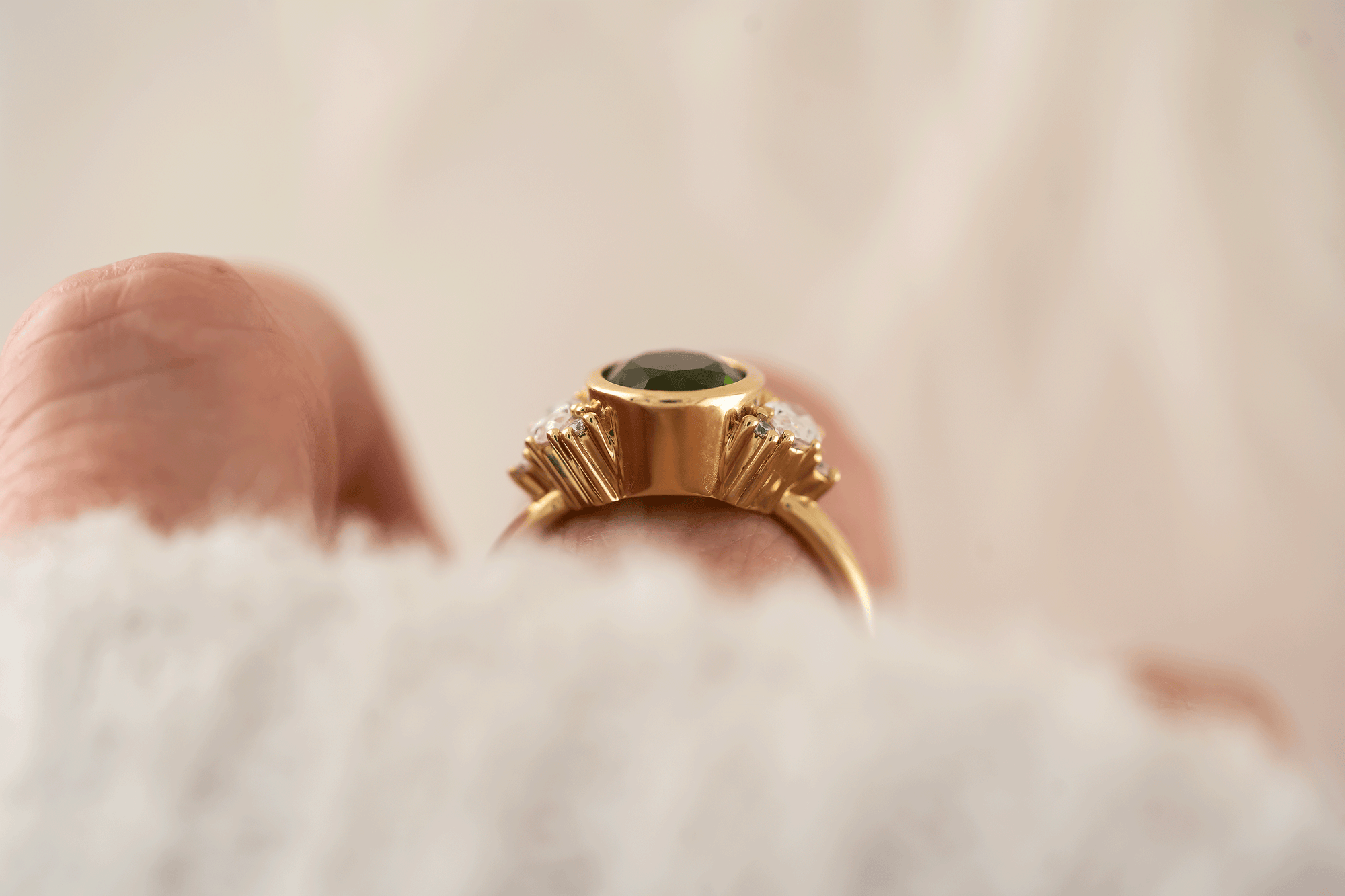 The Bezel Maren Ring | 2.11 CT Oval Green Tourmaline – Lavender Creek Gems